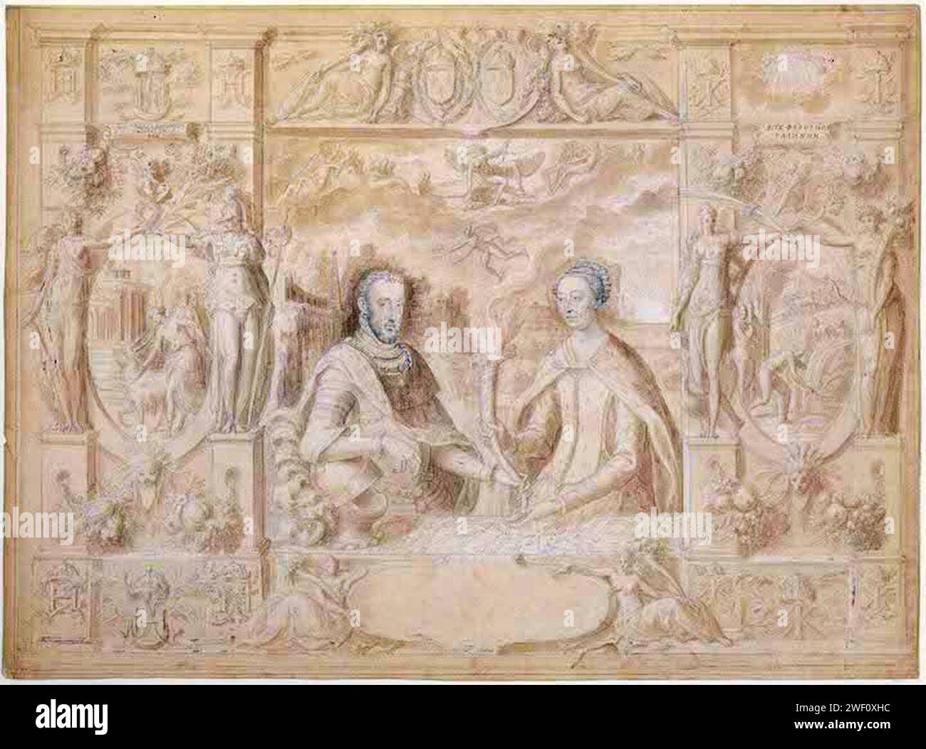 Antoine Caron, Portrait of Henri II and Catherine de’ Medici Stock ...