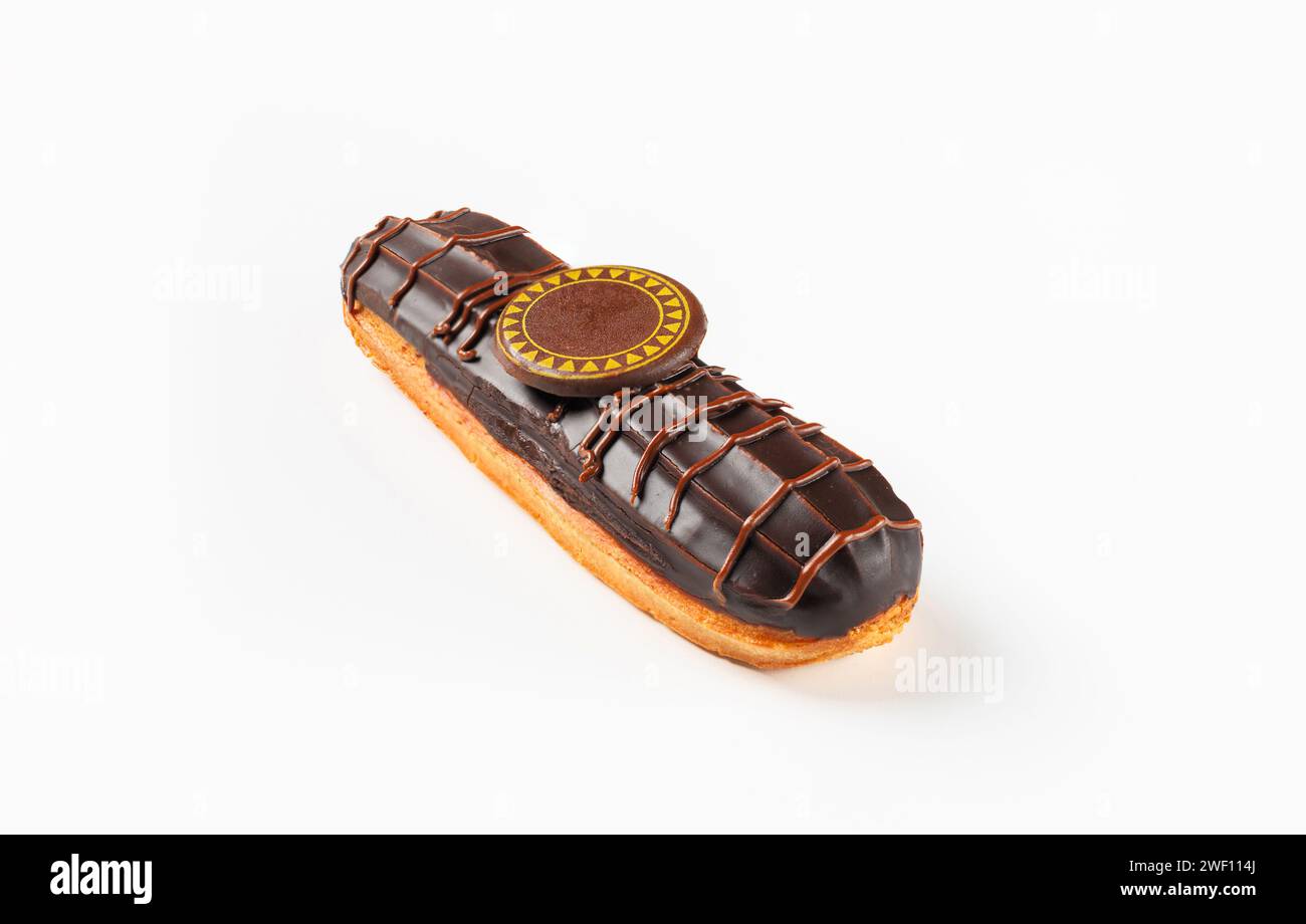 chocolate eclair, isolated on a white background Stock Photo - Alamy