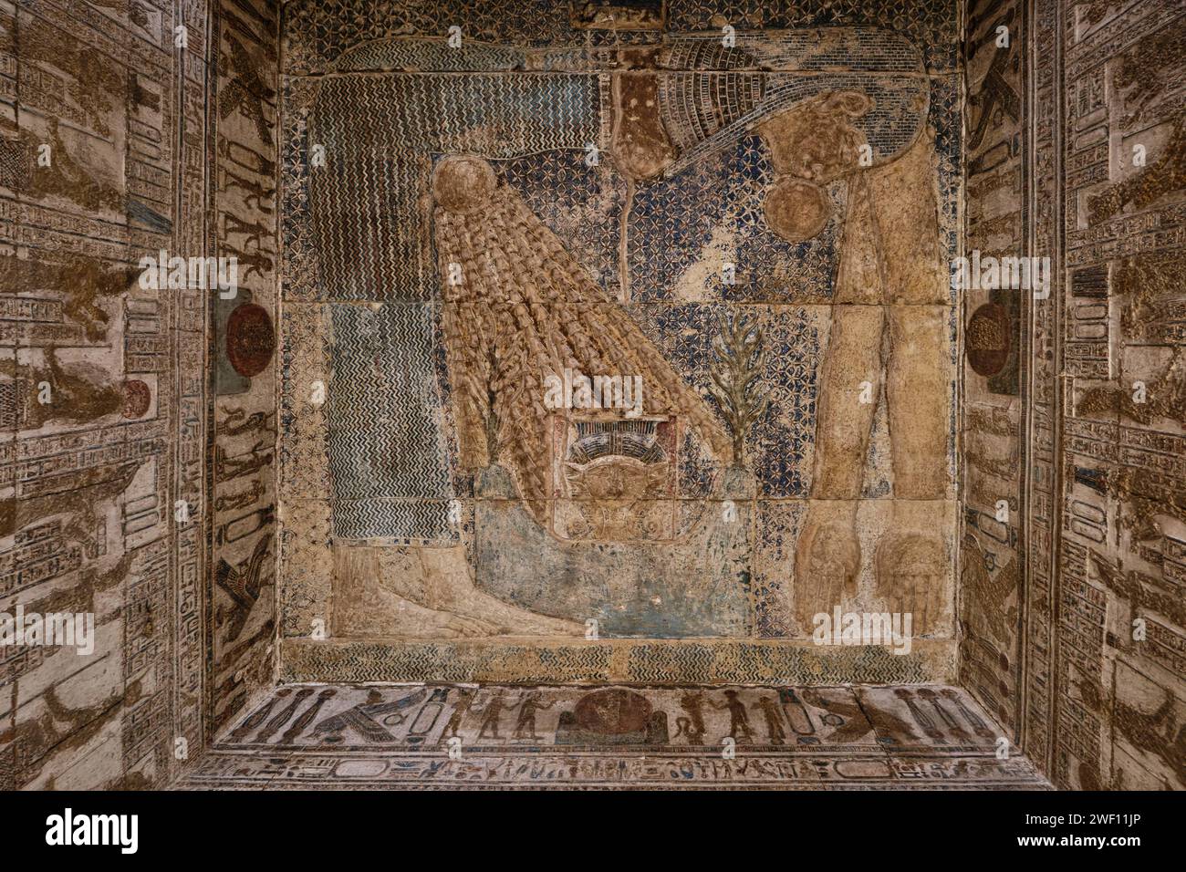 Qena, Egypt - December 27 2023: Sky Goddess Nut relief in the Temple of ...