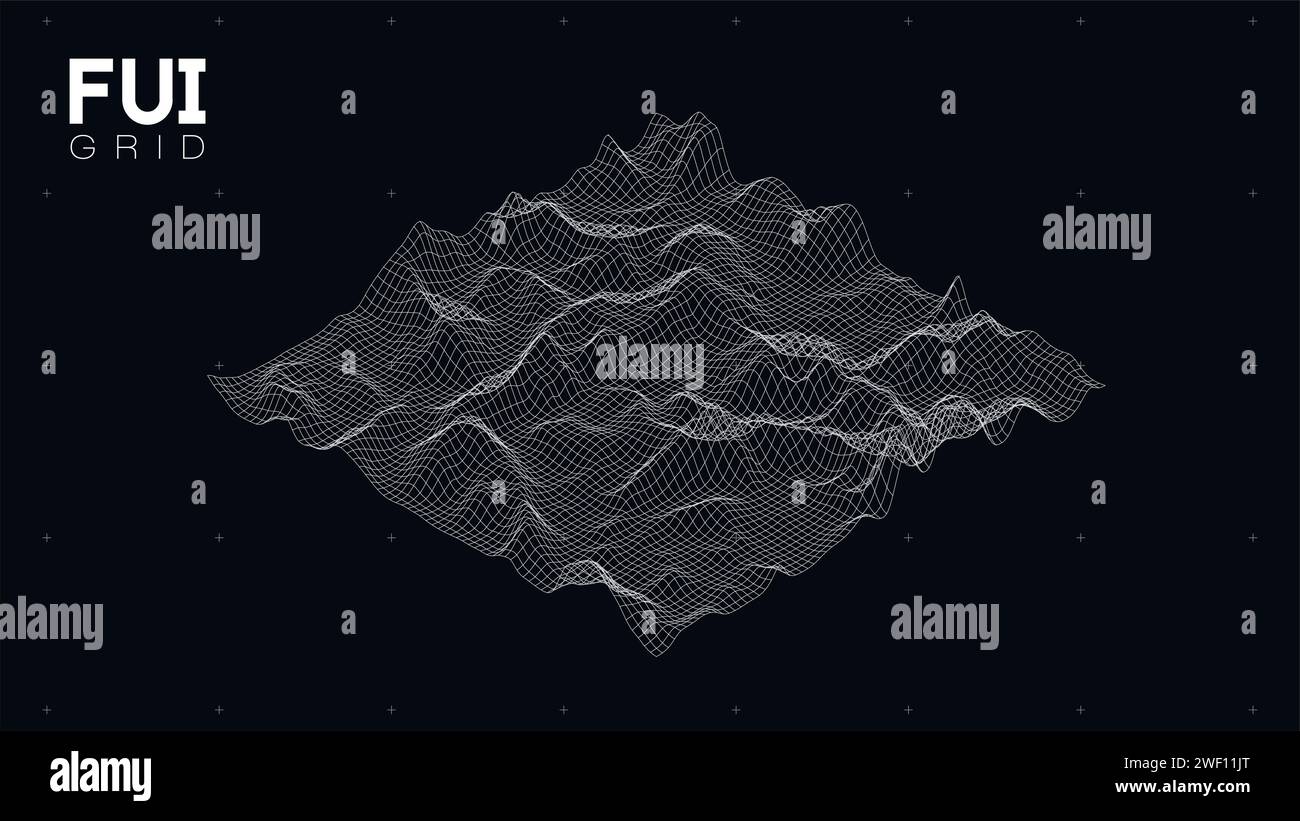FUI GUI 3D Vector Landscape Scan Grid. Abstract futuristic background ...