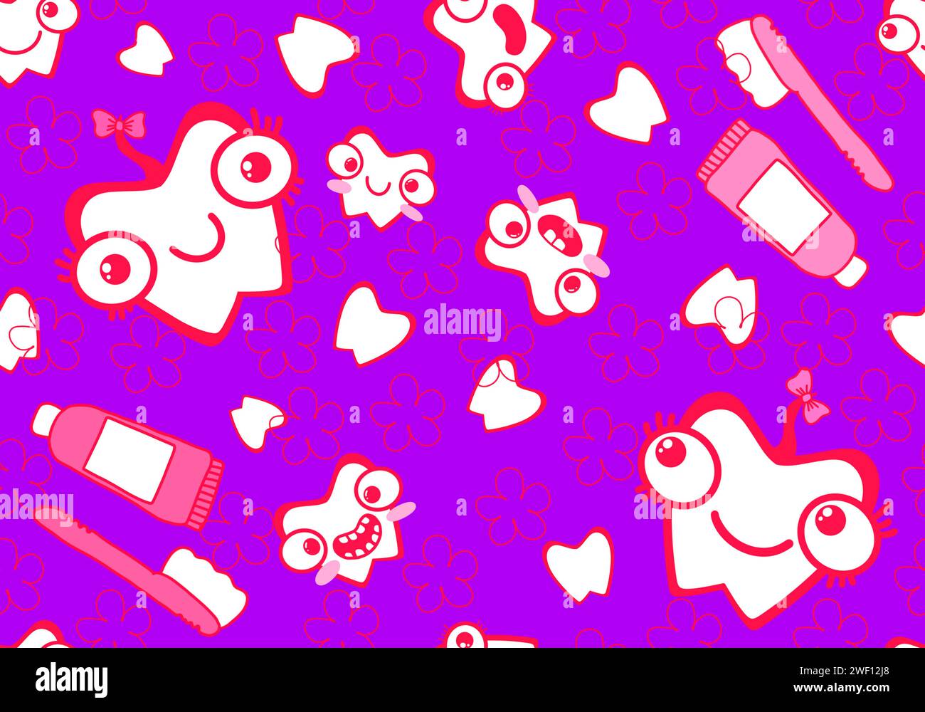 Cartoon kawaii retro medicine design seamless teeth and toothpaste ...