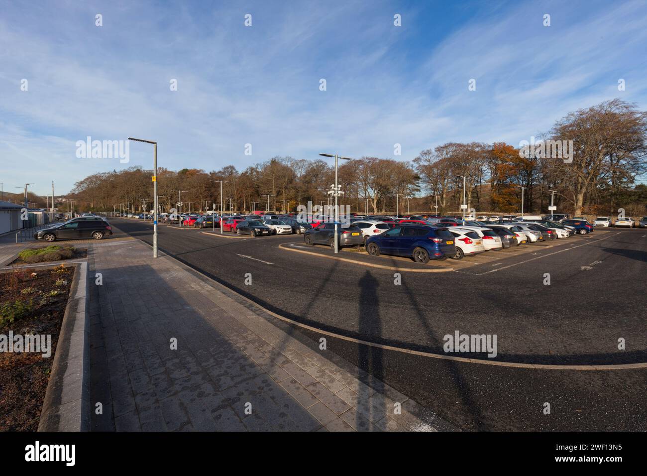Cars in the car park at the park and ride railway station at Tweedbank ...