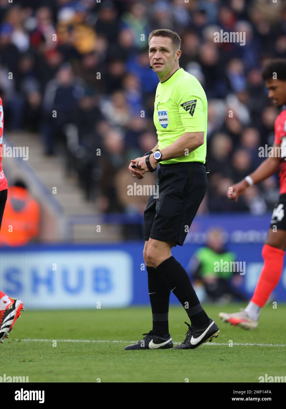 Leicester, UK. 27th Jan, 2024. Referee Craig Pawson at the Leicester ...