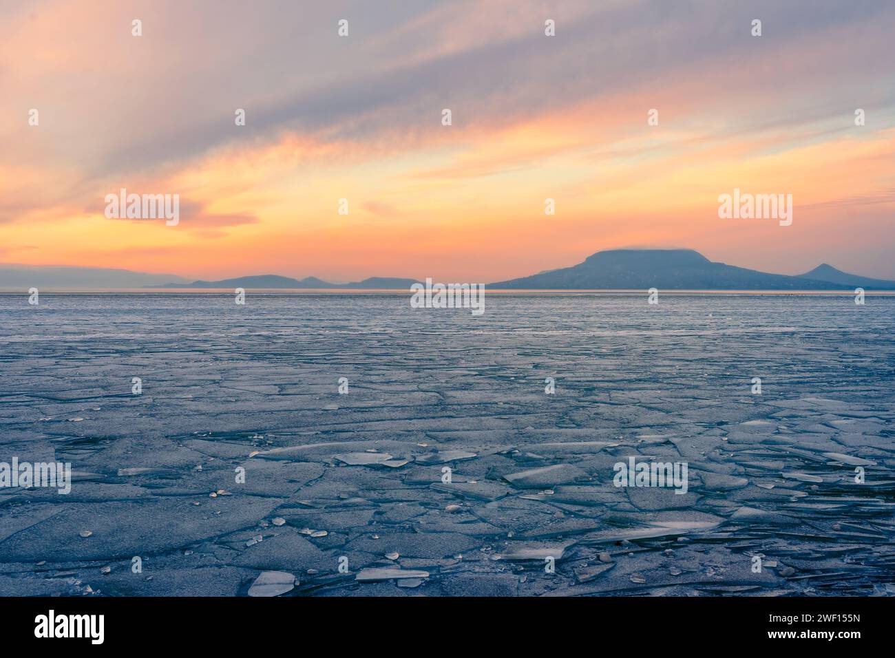 Fonyod, Hungary - Beautiful icebergs on the shore of the frozen Balaton ...
