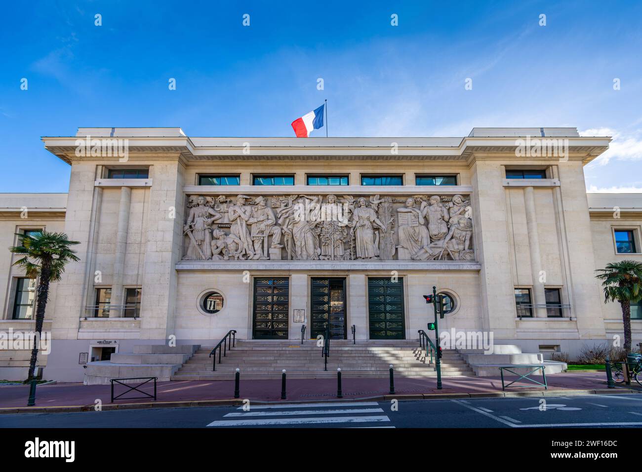Exterior view of the art deco town hall of Puteaux, France, a city ...
