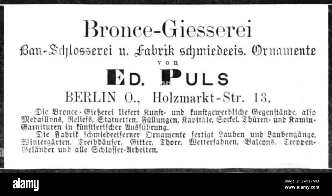 Anzeige Ed.Puls Kladderadatsch 1876 Stock Photo - Alamy