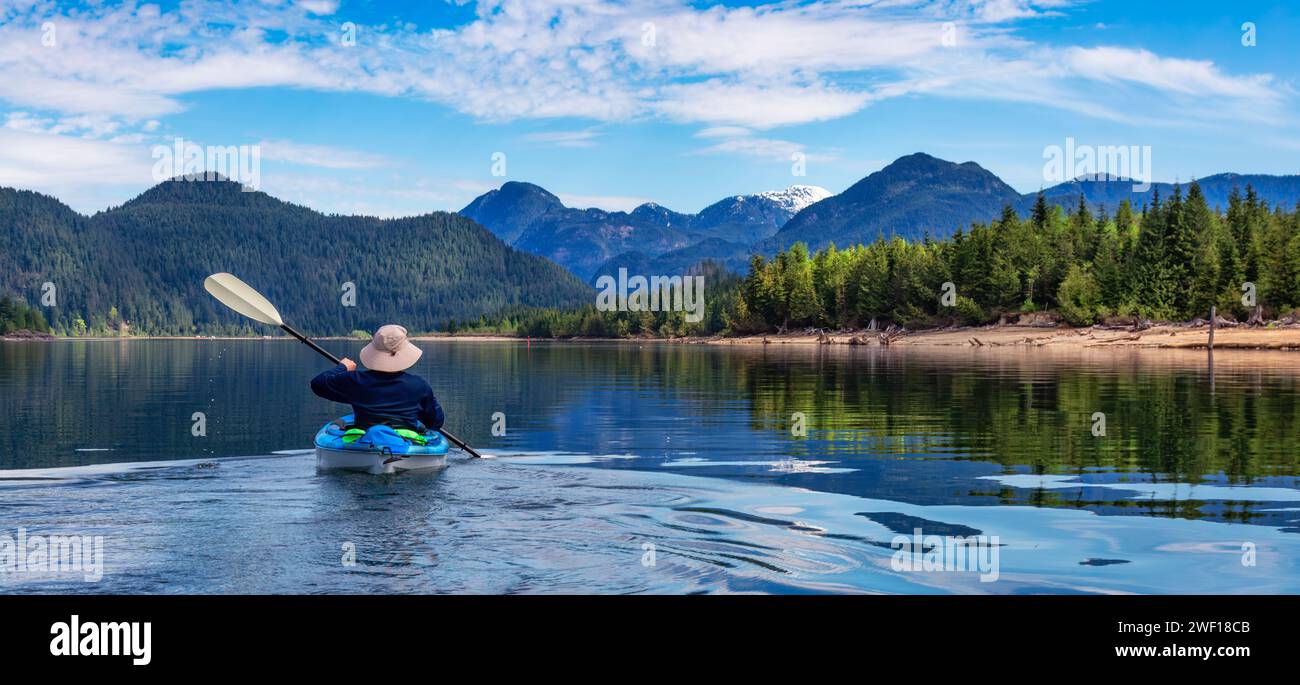 Kayaking in Canadian Mountain Landscape lake Stock Photo - Alamy