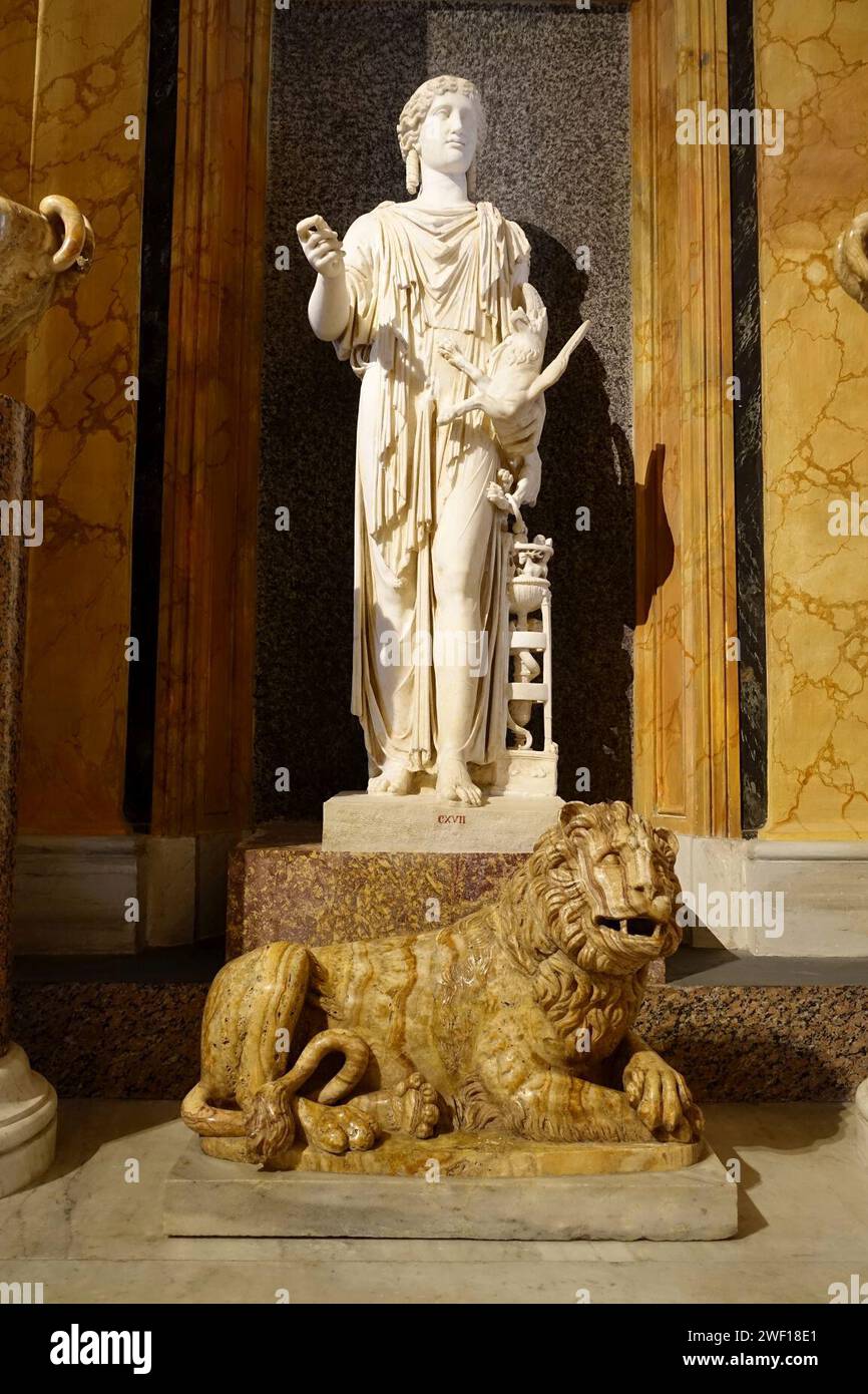 Apollo in archaic style, with lion, Roman, 2nd century AD, alabaster ...