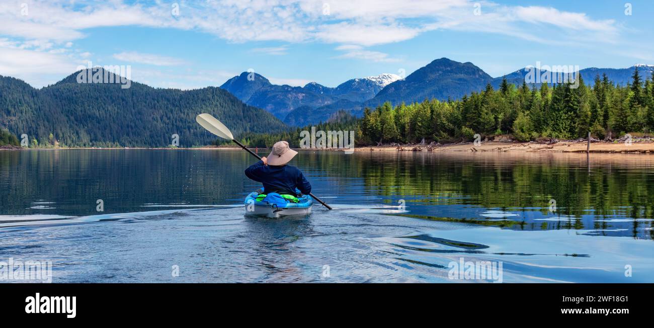 Kayaking in Canadian Mountain Landscape lake Stock Photo - Alamy