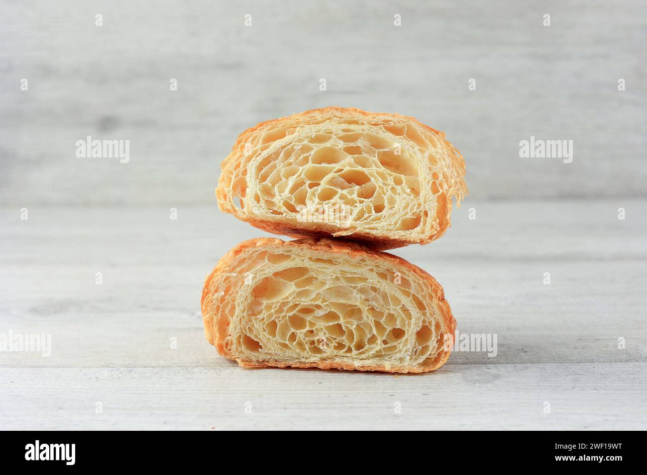 Cut in Half Croissant with Inside Texture and Thin Crisp Layers on ...