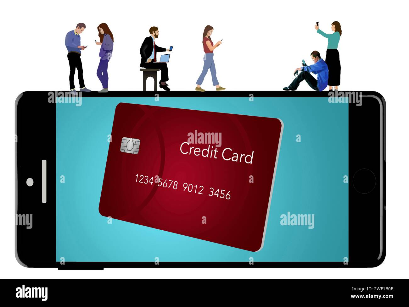 A generic credit card or debit card is seen on the screen of a cell ...