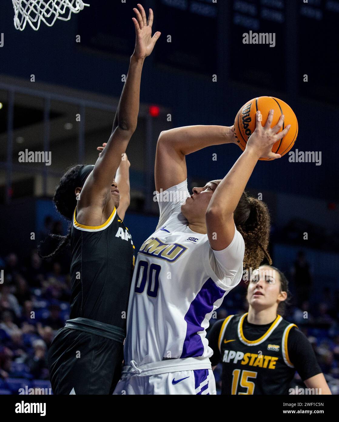 James Madison guard Peyton McDaniel (0) shoots against Appalachian ...