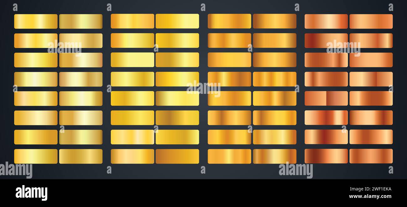 Collection of golden metallic gradient. Brilliant plates with gold ...