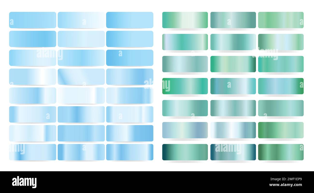 Vibrant modern blue and green gradient swatches vector set. Metal ...