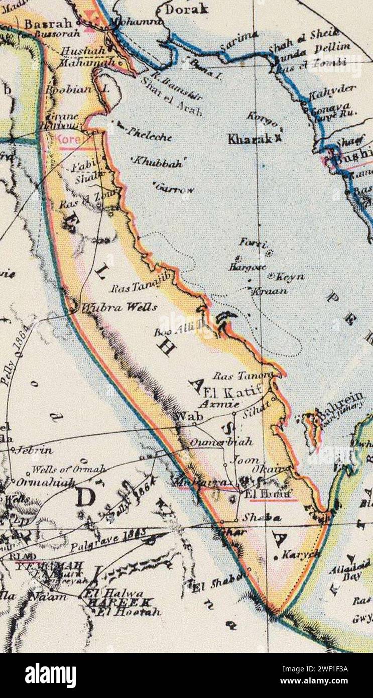 Arabia, Egypt, Nubia and Abyssinia 1883 map (cropped-El Hassa Stock ...
