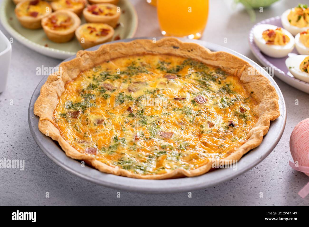Ham and cheese quiche, recipe for Easter brunch or breakfast Stock ...