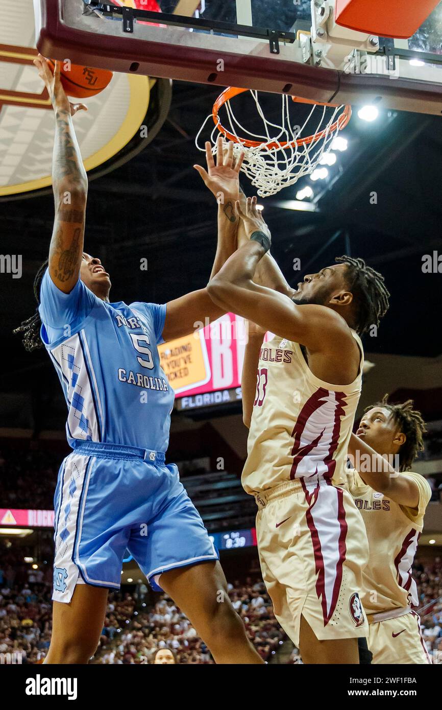 North Carolina forward Armando Bacot (5) shoots over Florida State ...