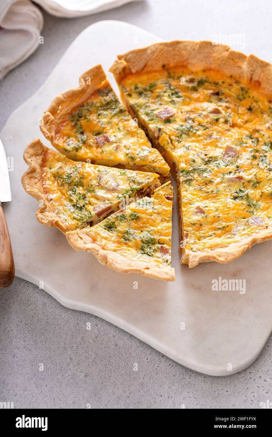 Ham and cheese quiche, recipe for Easter brunch or breakfast Stock ...