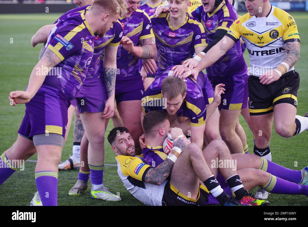 Newcastle upon Tyne, 27 January 2024. Newcastle Thunder scoring a try ...