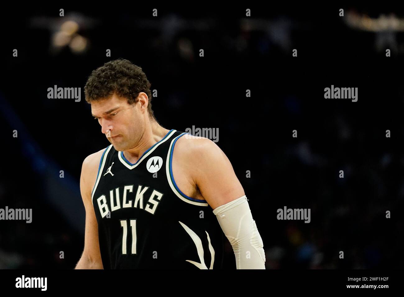 Milwaukee Bucks' Brook Lopez during the first half of an NBA basketball ...