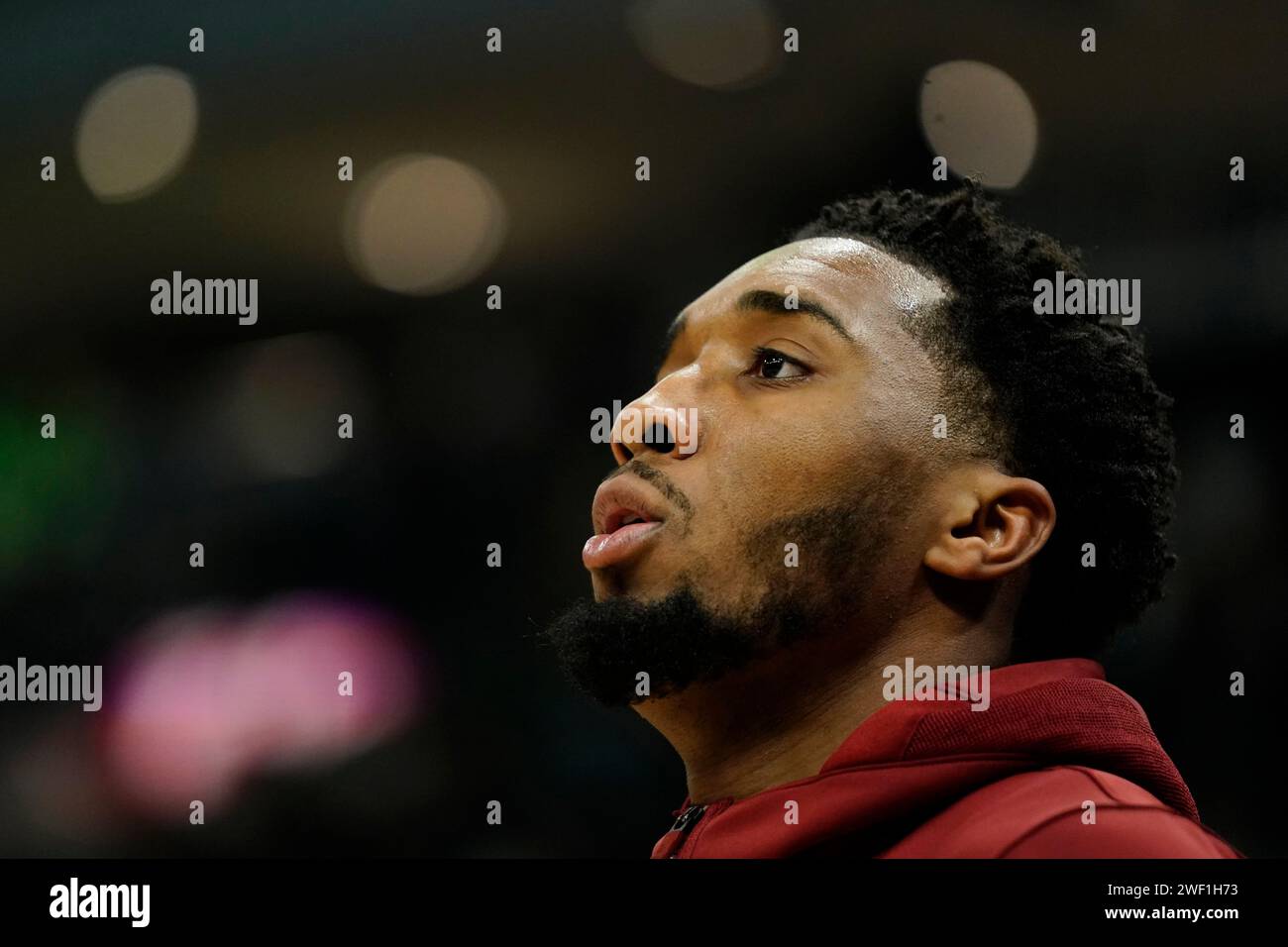 Cleveland Cavaliers' Donovan Mitchell warms up before an NBA basketball ...