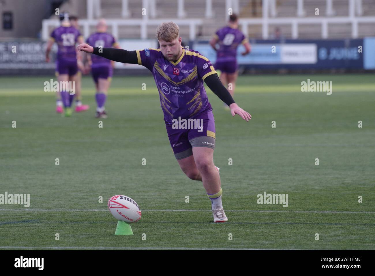 Newcastle upon Tyne, 27 January 2024. Tyler Hepple kicking a goal for ...