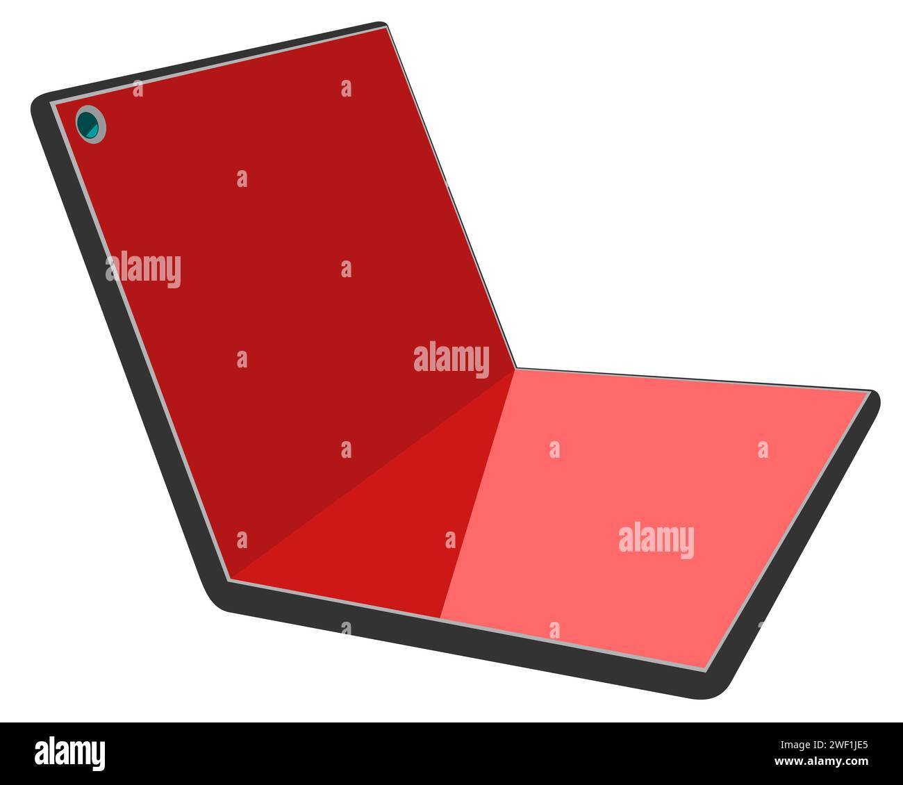 Modern foldable smartphone, laptop or notebook with a red glossy screen ...
