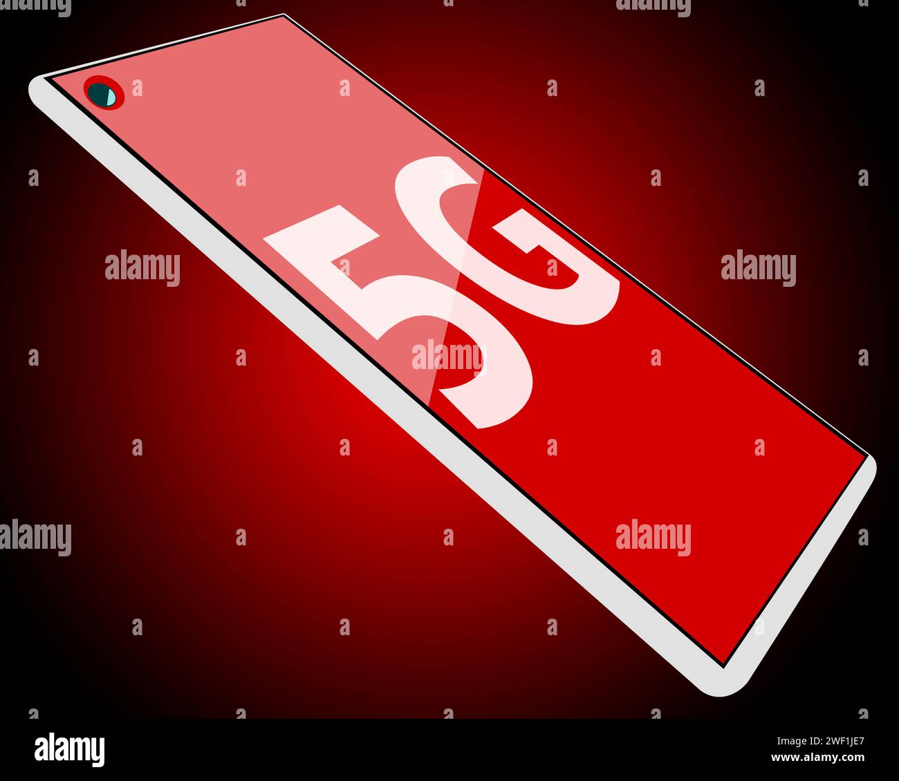 3D illustration of a modern smartphone or tablet with a red glossy ...