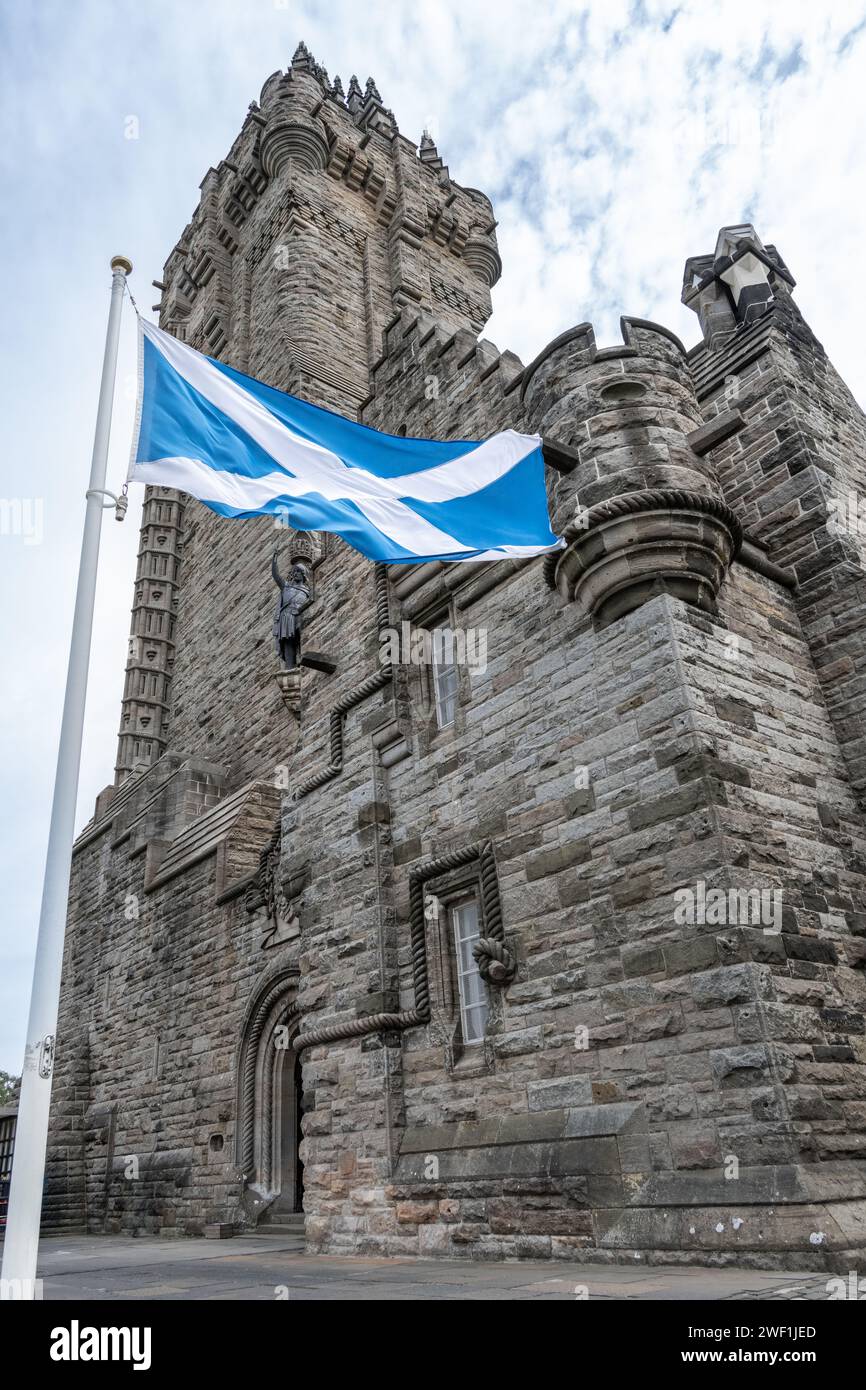 entryway and Scotland's flag at the National Wallace Monument Stock ...