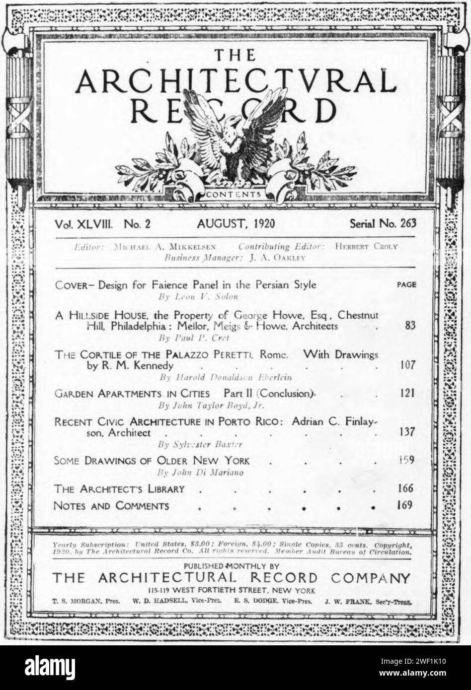 Architectural Record 1920-08 Vol 48 Iss 2 (page 3 crop Stock Photo - Alamy