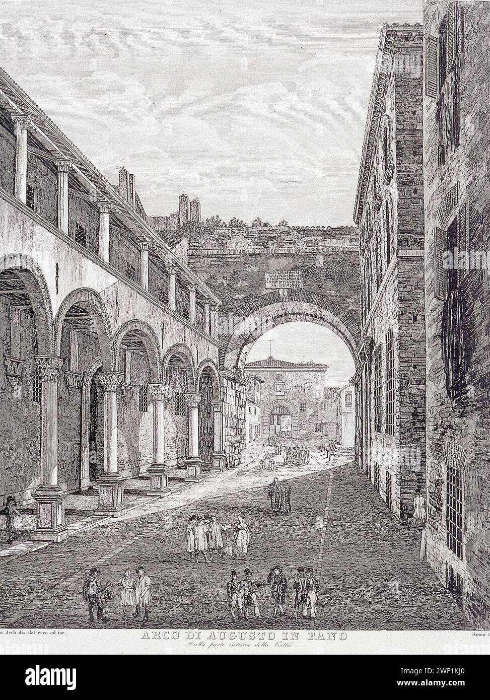 Arco di Augusto in Fano. dalla parte interna della città, disegno e ...