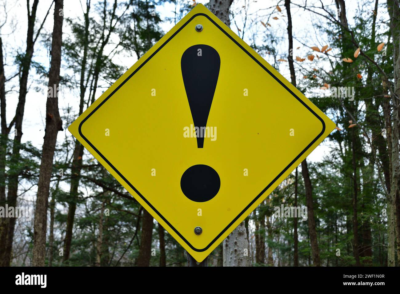 Mountain bike trail, Exclamation mark sign, Black and Yellow caution ...