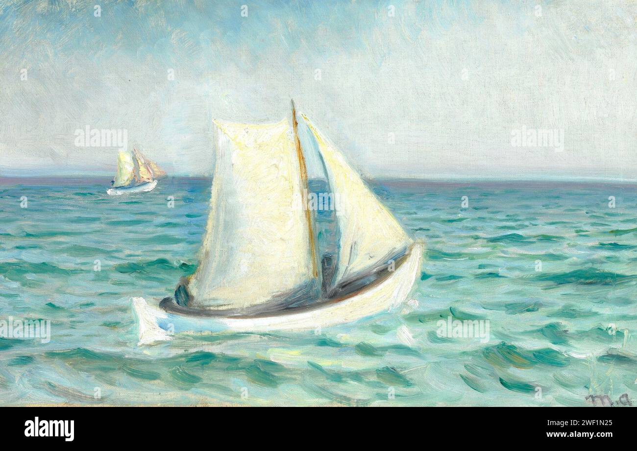 Michael Ancher - Hvide Baade paa Havet i Solskin. Skagen Stock Photo ...