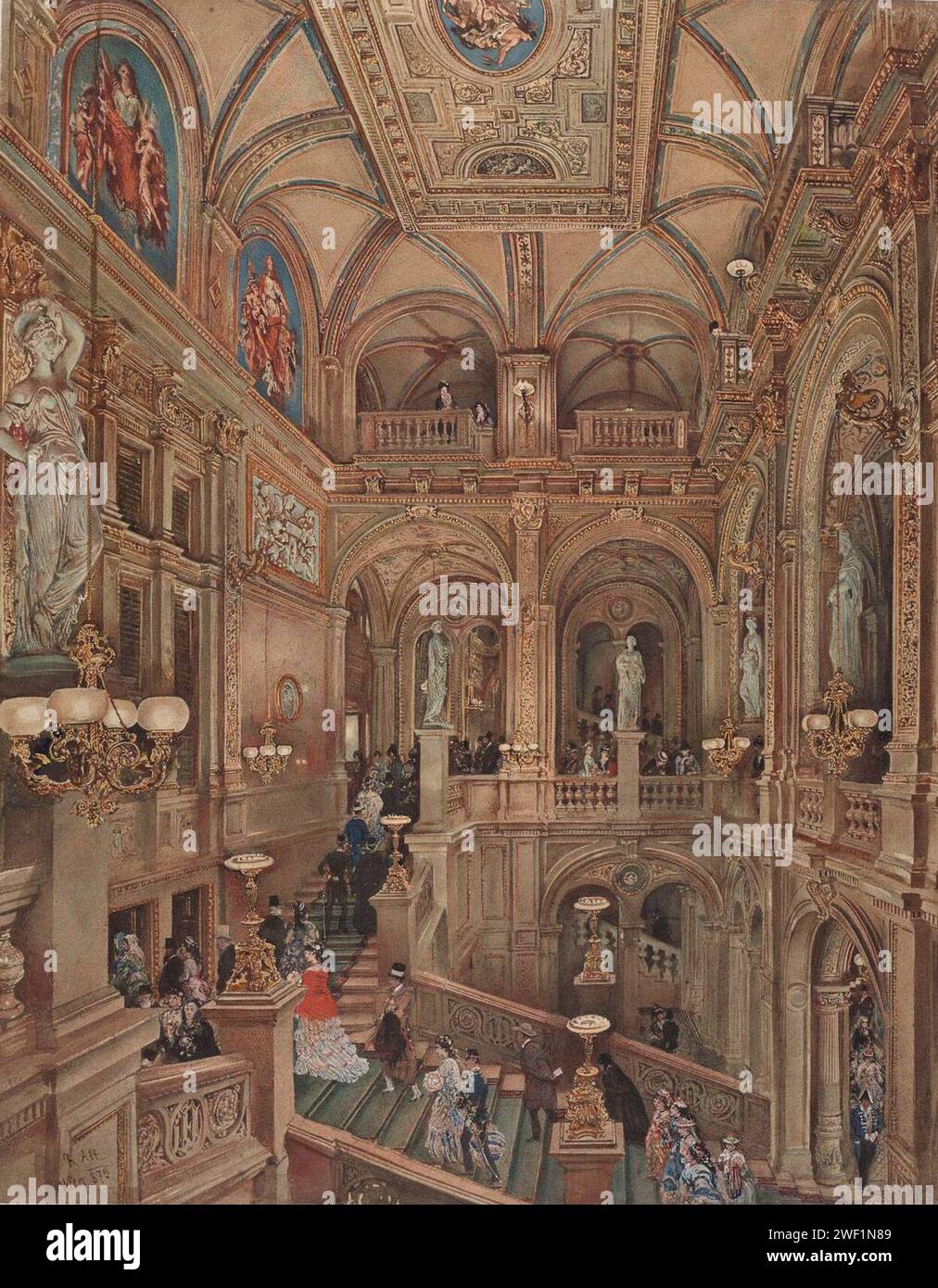 The Staircase of the K. K. Court Opera Theater by Rudolf von Alt, 1873 ...