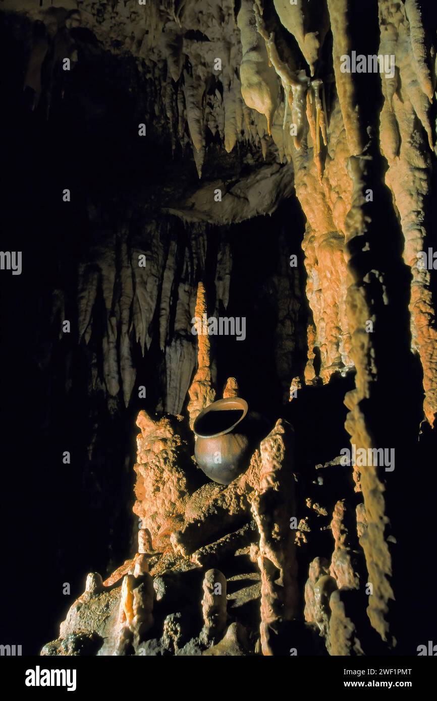 Ancient Maya pottery left among stalgmites as an offering the gods of ...