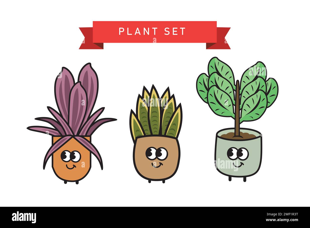 Set of cute cartoon potted plants. Hand drawn vector illustration Stock ...