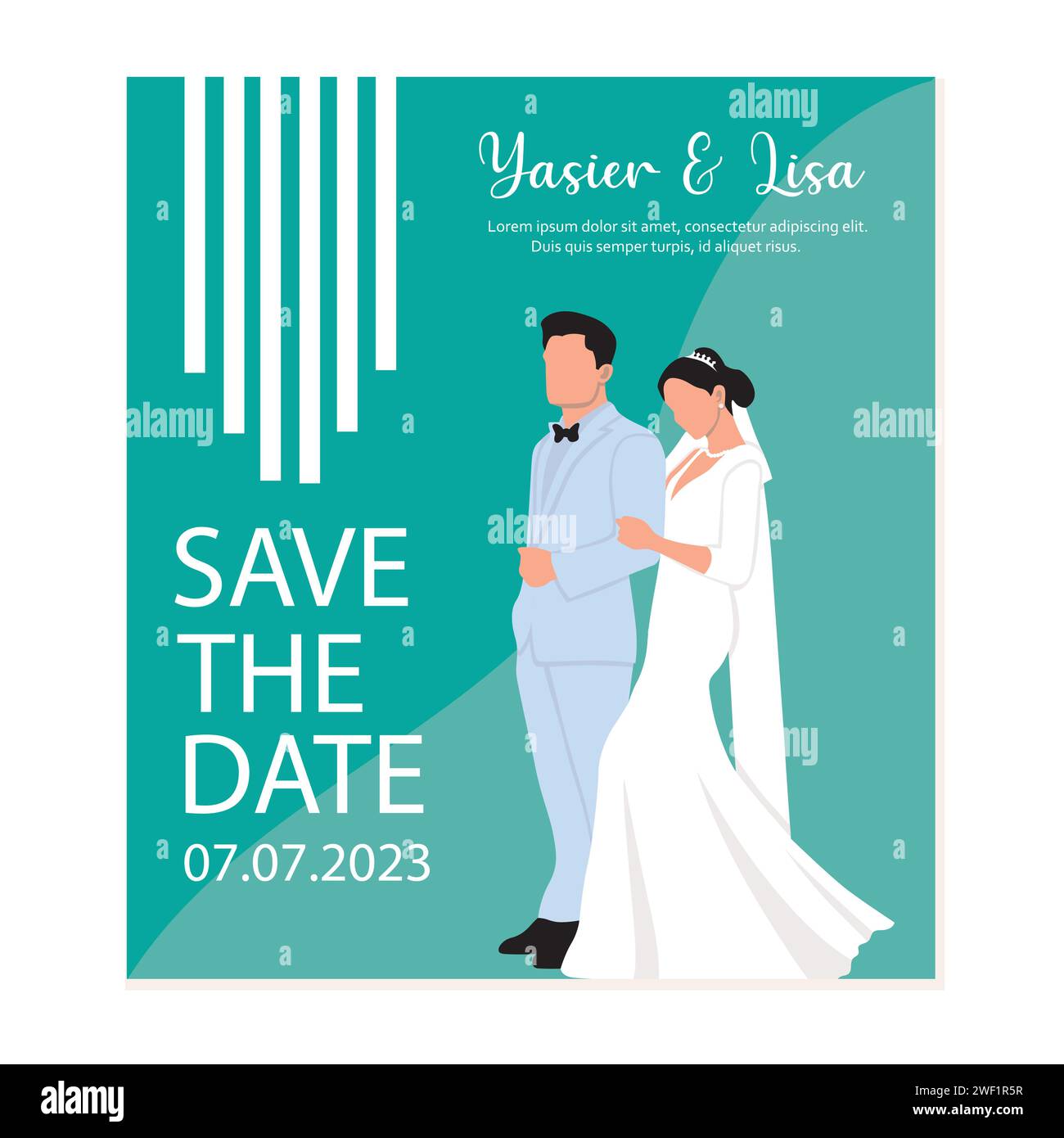 Wedding invitation card with bride and groom. Vector illustration Stock ...