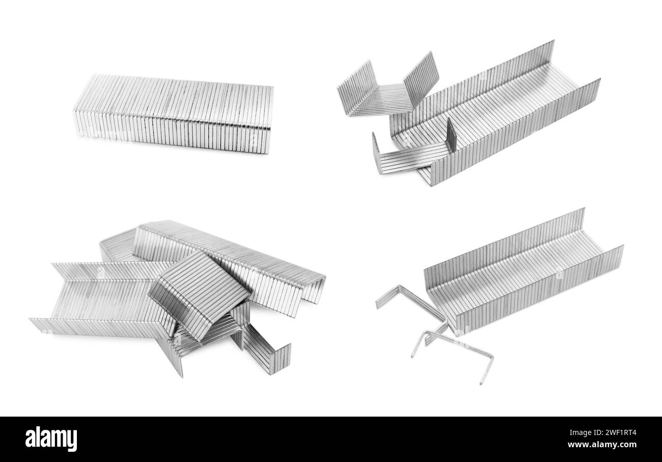 Many metal staples isolated on white, collection Stock Photo - Alamy