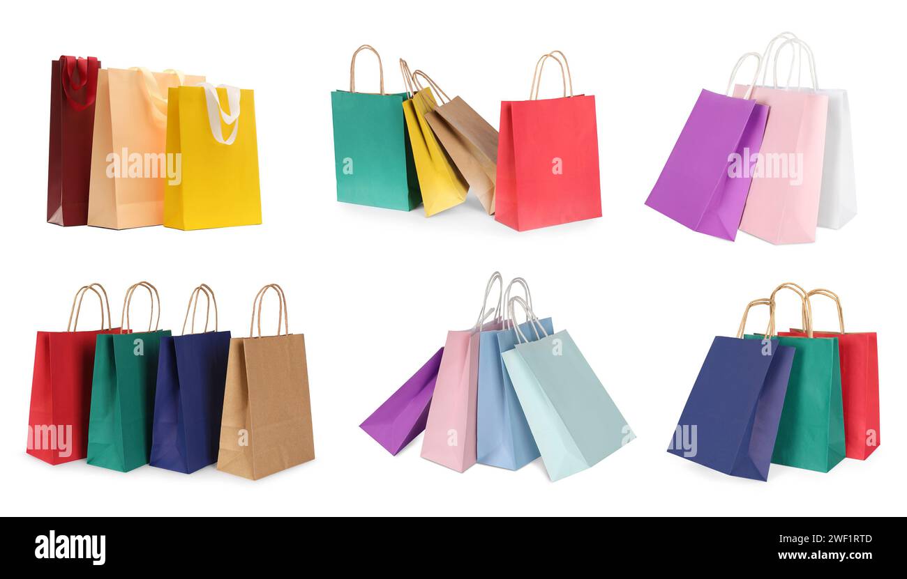 Colorful shopping bags isolated on white, set Stock Photo - Alamy