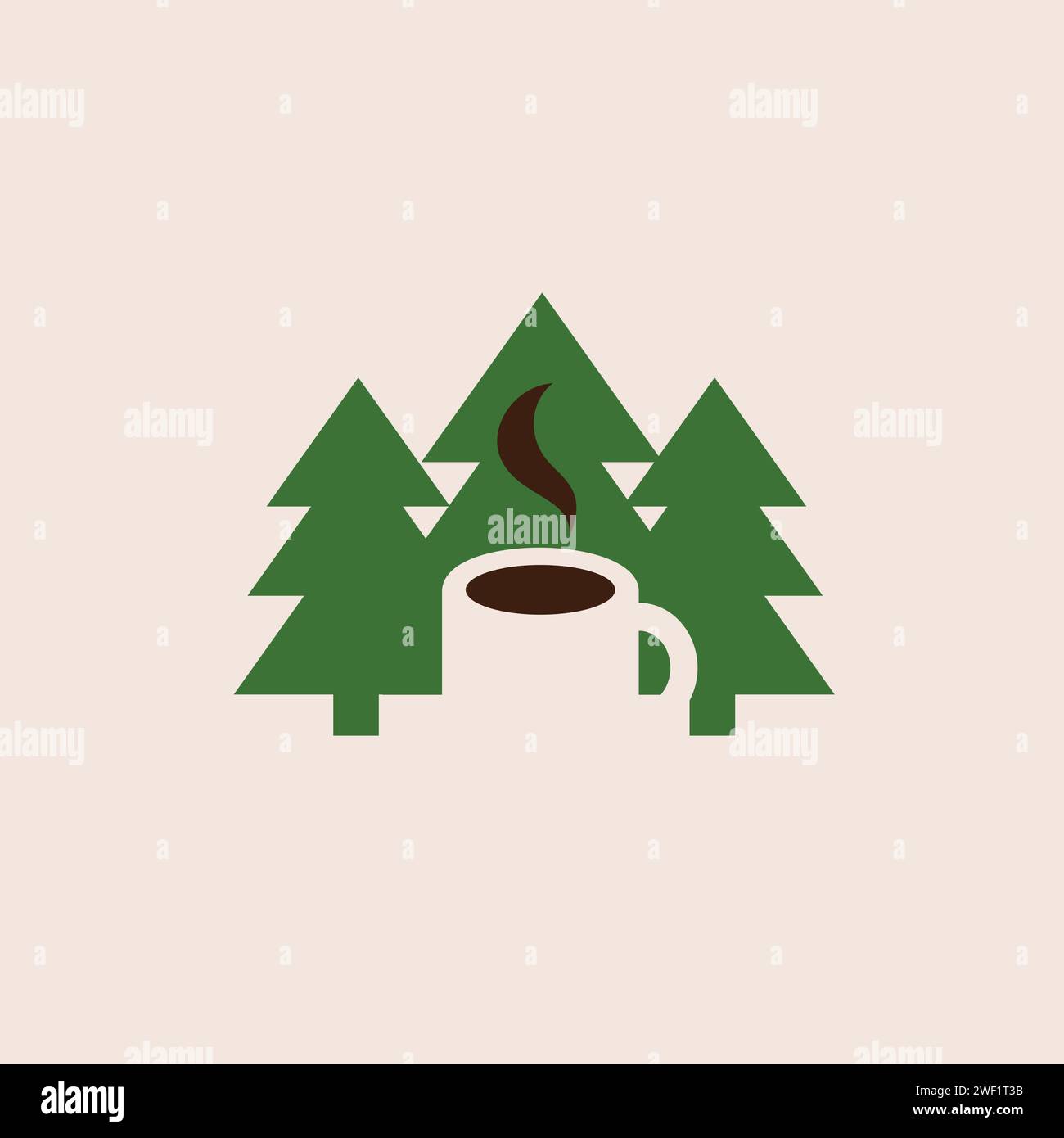 A logo featuring a coffee cup in negative space of some pine trees ...