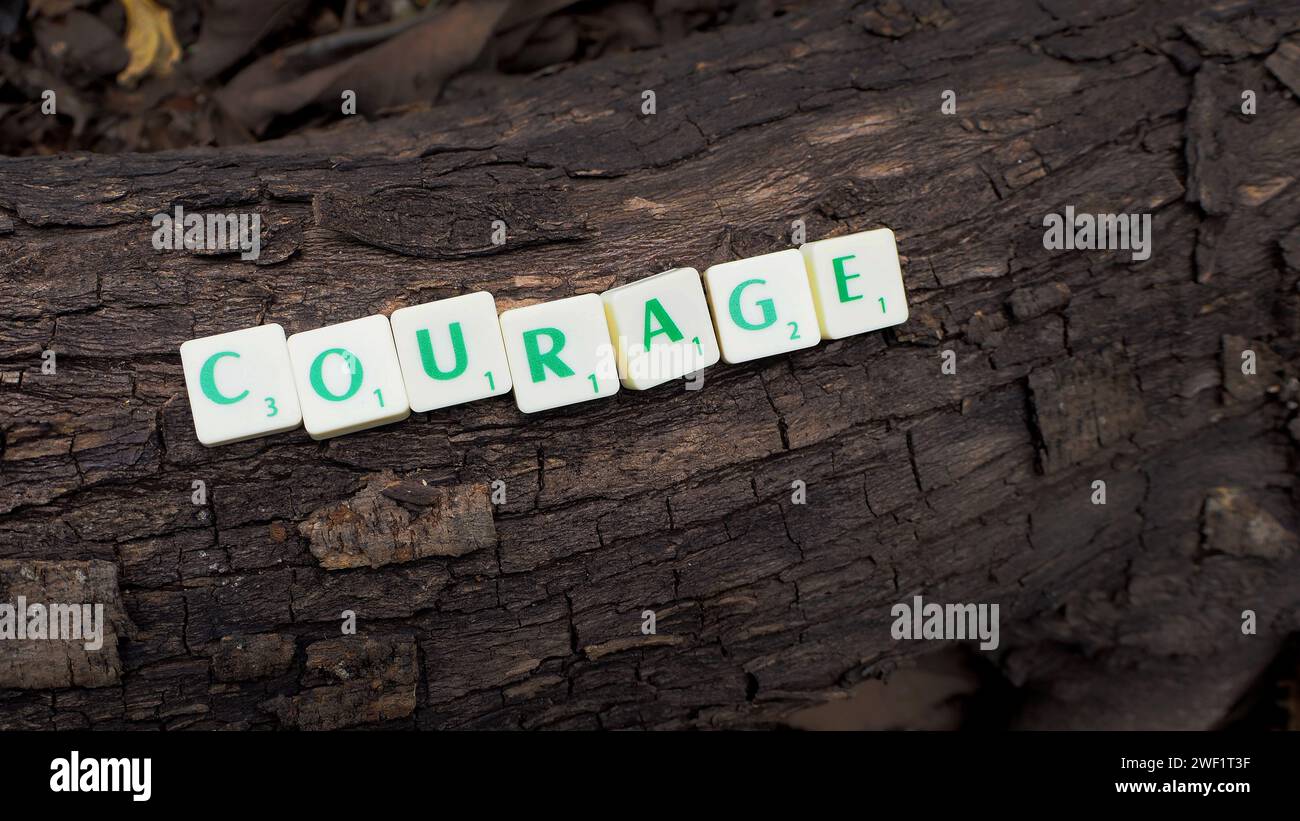 Scrabble letters spelling words Courage Stock Photo - Alamy