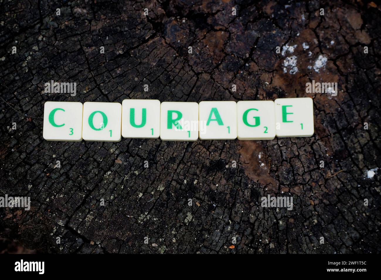 Scrabble letters spelling words Courage Stock Photo - Alamy