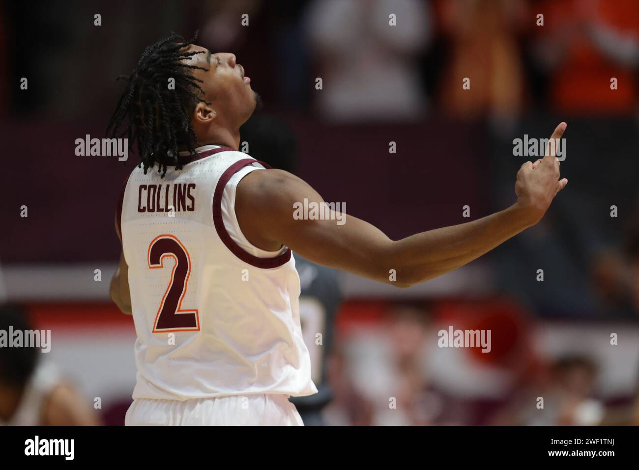 January 27, 2024: Virginia Tech Hokies guard MJ Collins (2) celebrates ...