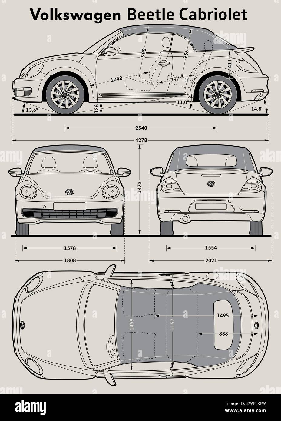 VW Beetle Cabriolet 2016 car blueprint Stock Vector Image & Art - Alamy