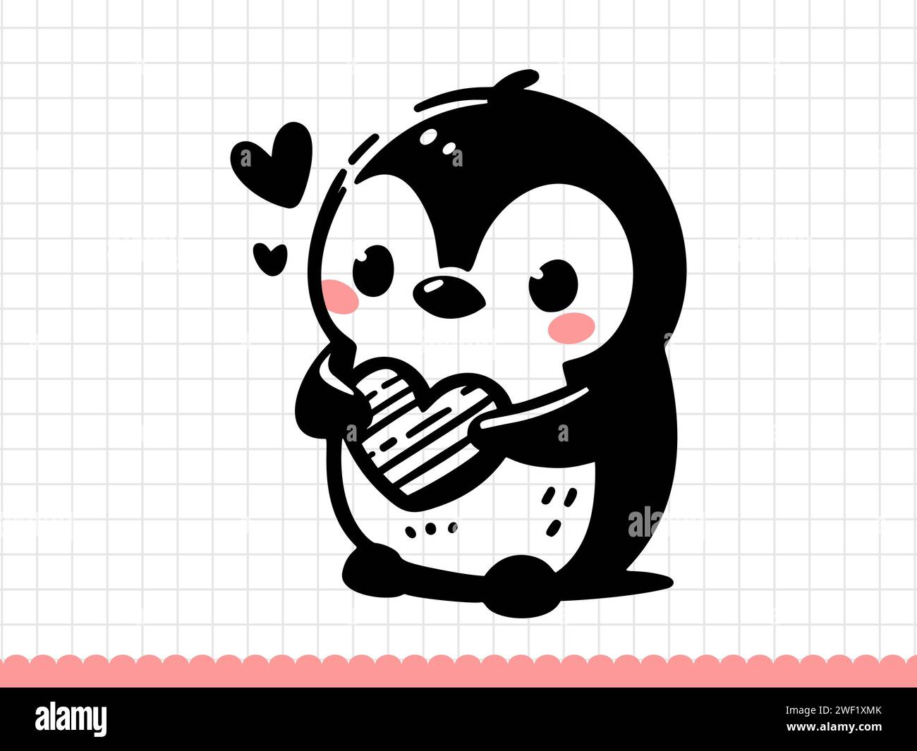 Doodle outline penguin holding heart. Vector illustration Stock Vector ...