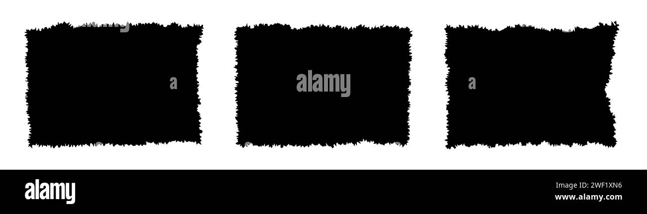 Rough edge rectangle shape collage. Paper torn, jagged edge rectangle frame set. Grunge, old ...