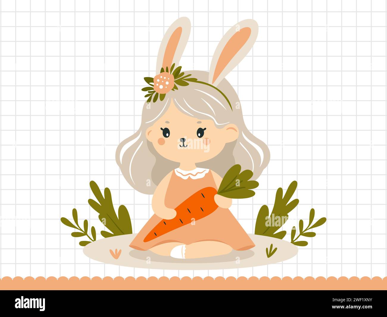 Girl rabbit with carrot. Little bunny in cartoon style. Vector ...