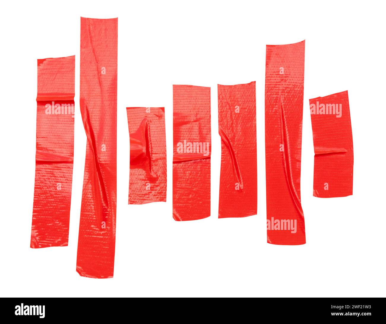 Top view of red adhesive vinyl or cloth tape stripes in set is isolated ...