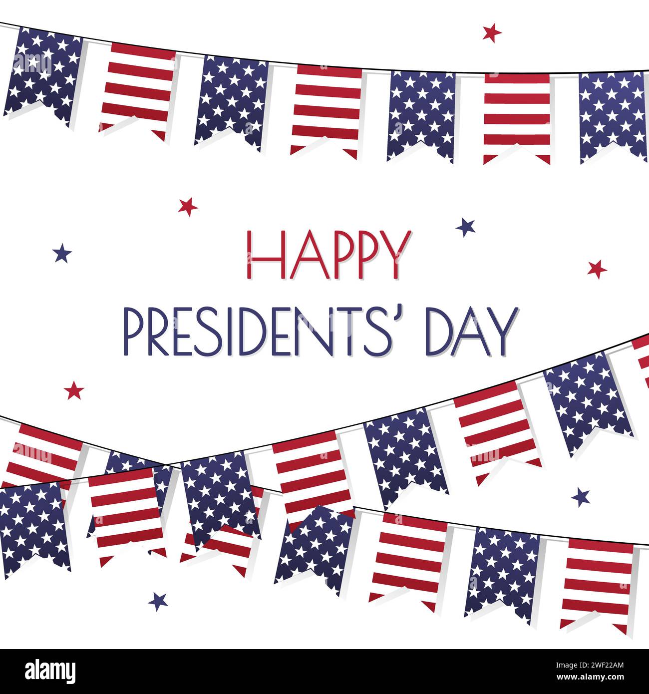 Happy Presidents Day square poster. American flags background for ...