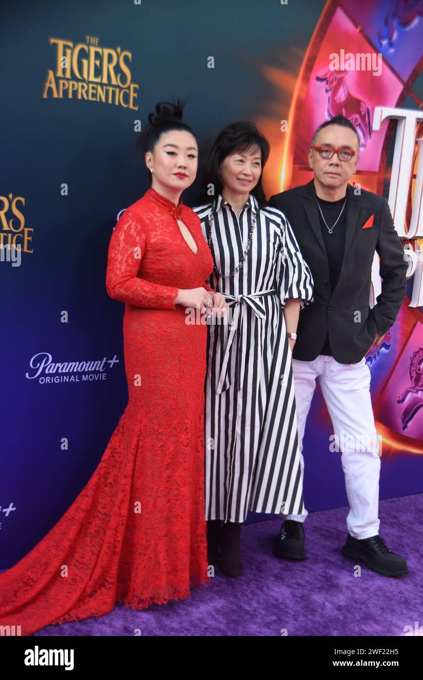 Los Angeles, California, USA 27th January 2024 Actress Sherry Cola and her parents attend ...